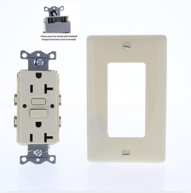 🏠 Hubbell Almond 20A SNAP-Connect SelfTesting GFCI Receptacle Outlet ...