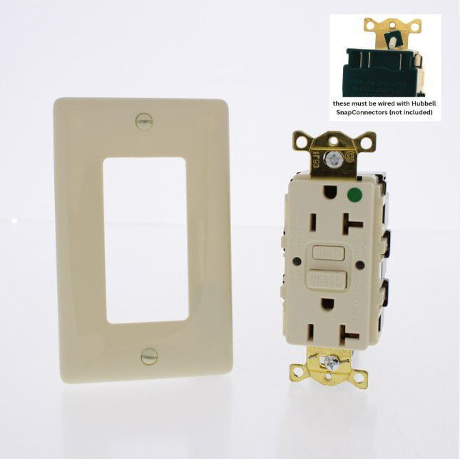 🏠 Hubbell 20A SNAP-Connect Almond Hospital Grade GFI 5-20R GFCI Outlet ...