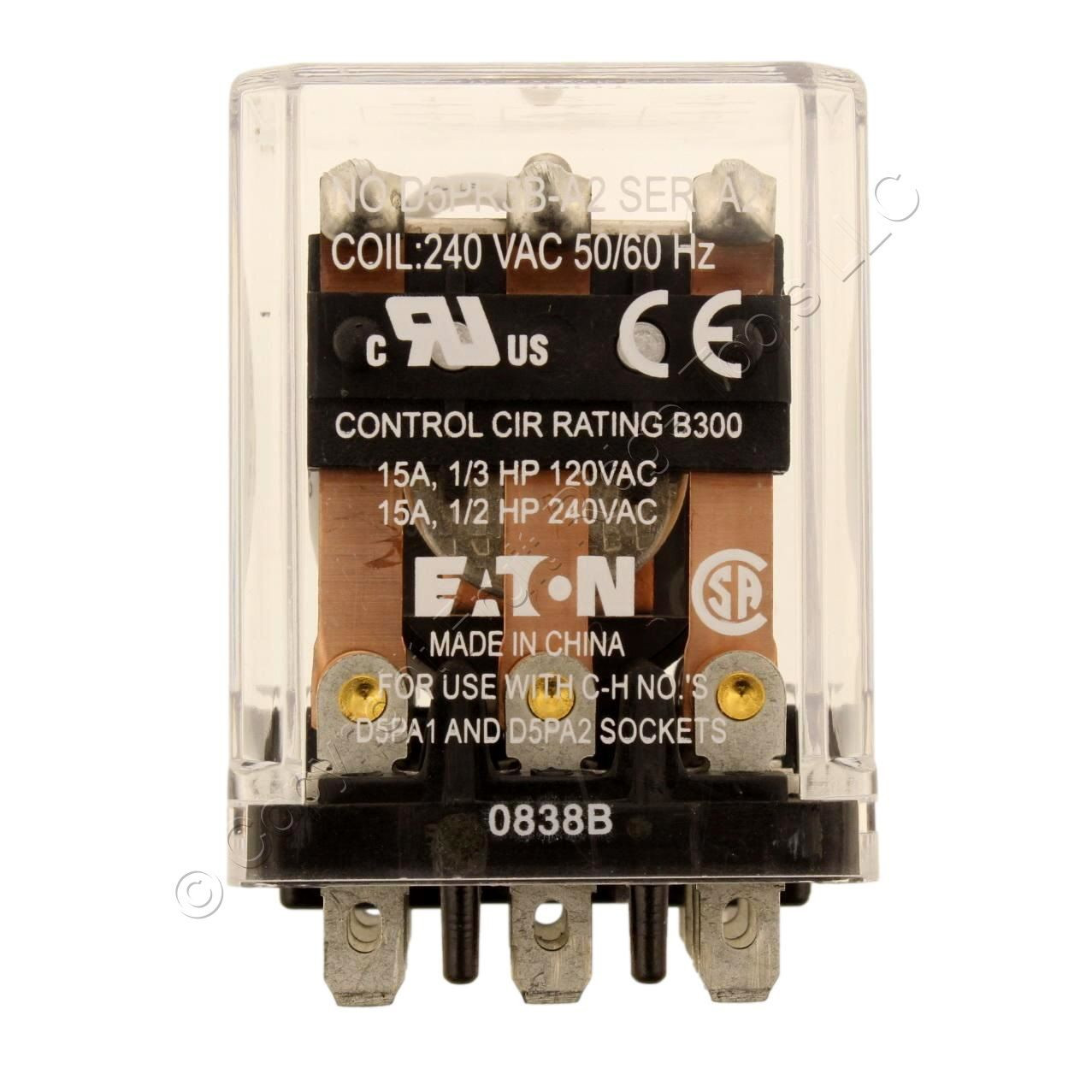 🏠 Eaton D5 Plug-In Relay 3PDT 240VAC Coil 16A 7200 Ohm D5PR3B-A2 - In ...