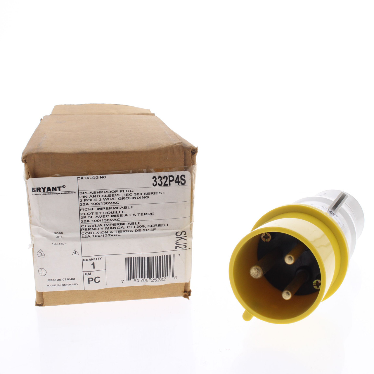 🏠 Hubbell Splashproof Male IEC 309 Pin & Sleeve Plug 32A 100-130V 2P3W ...