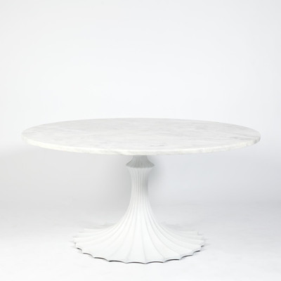 Global Views Flute Table 60 White Marble Top w - 34 White Base