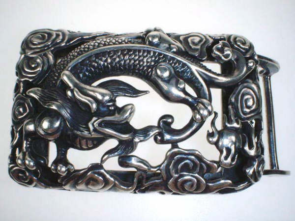 Large Sterling Silver Chinese Dragon Belt Buckle - Debra Rose Collection