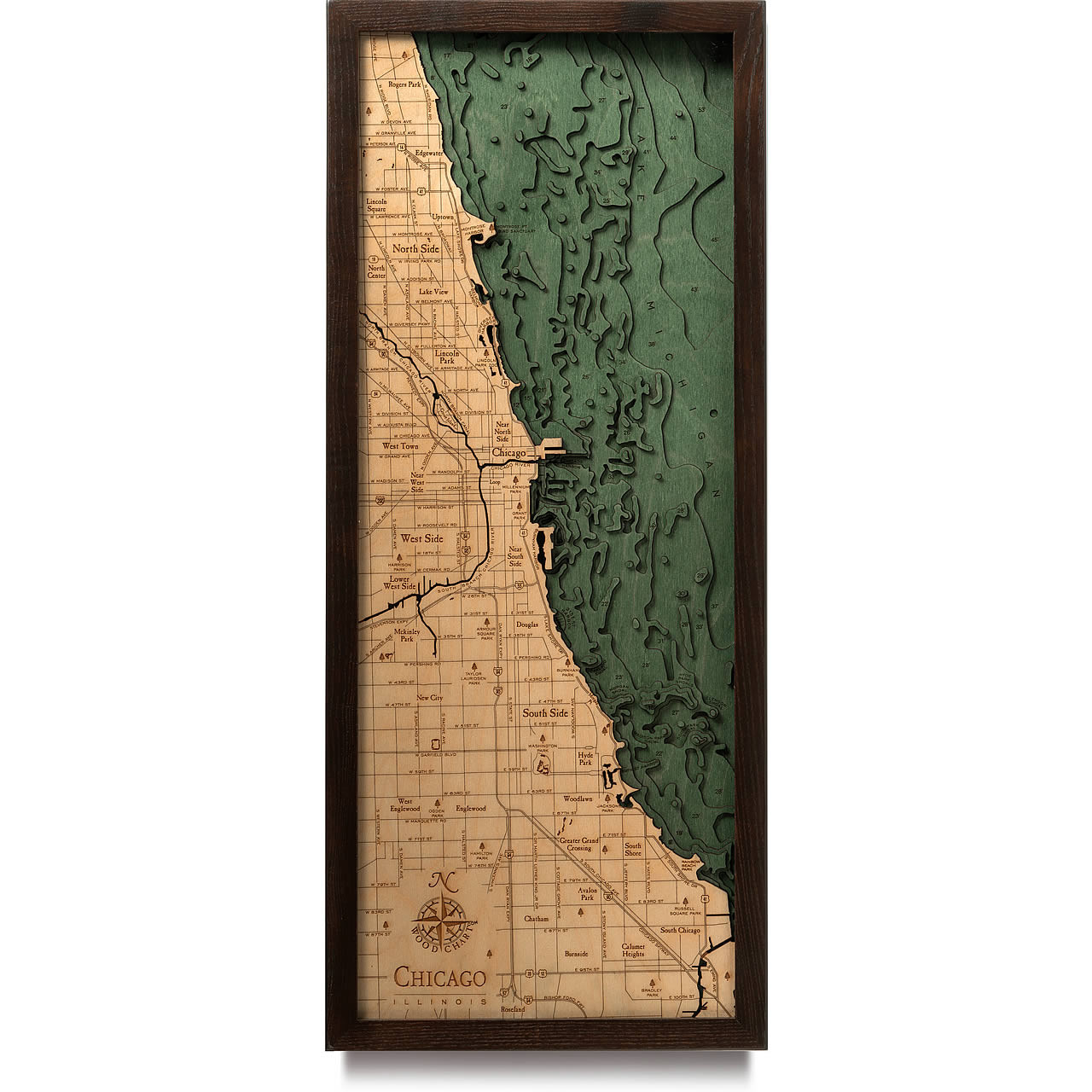 Chicago Wooden Map Art | Topographic 3D Chart