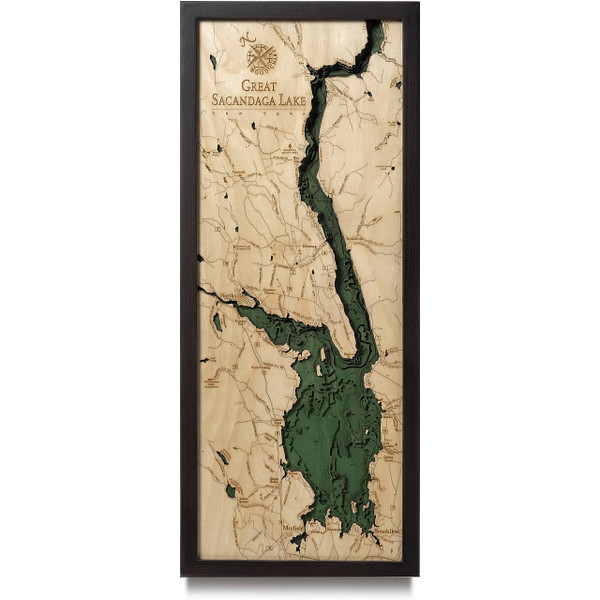 Great Sacandaga Lake Wooden Map Art | Topographic 3D Chart