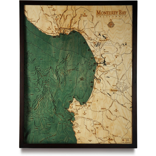 Monterey Bay Wooden Map Art | Topographic 3D Chart