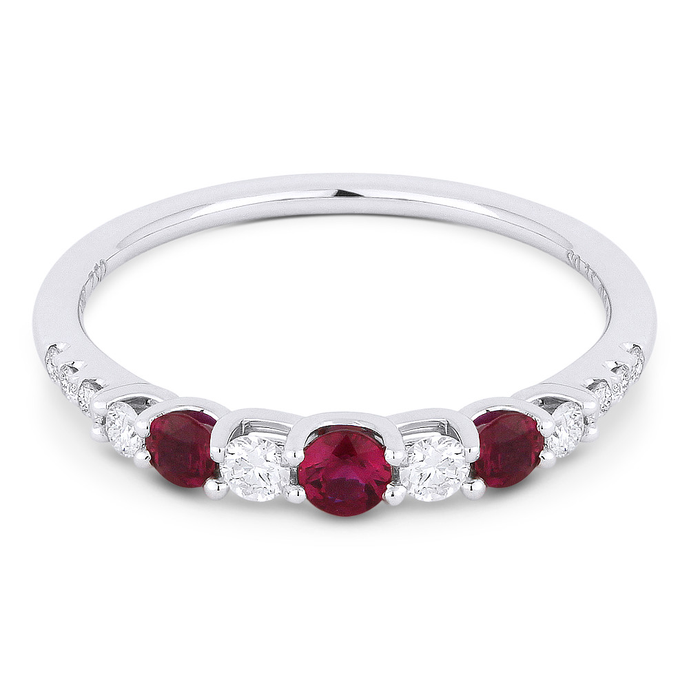 0.51ct Round Cut Ruby & Diamond Stackable Anniversary Ring / Wedding ...