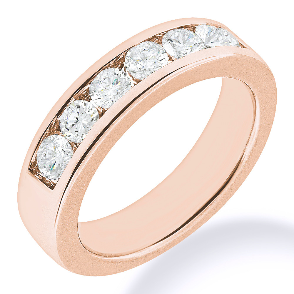 Charles Colvard Forever Brilliant Round Cut Moissanite Channel Set 7 Stone Wedding Band in 14k Rose Gold JC WB 1140 FB 14R