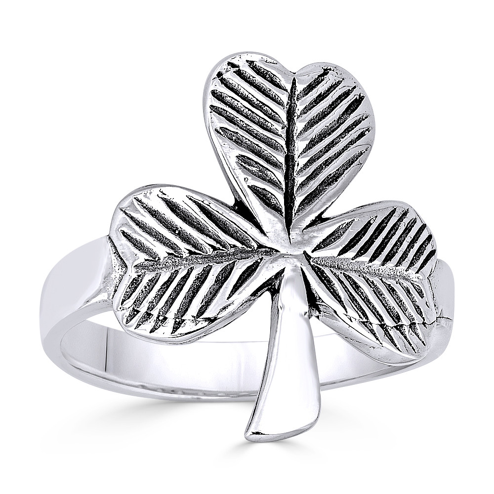Irish Shamrock 3-Leaf Clover Irish / Celtic Charm Ring in Oxidized .925 ...