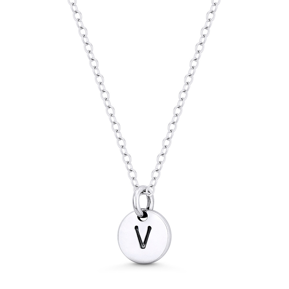Initial Letter "V" Engraved Tiny 11x8mm (0.4"x0.3") Circle Pendant in ...