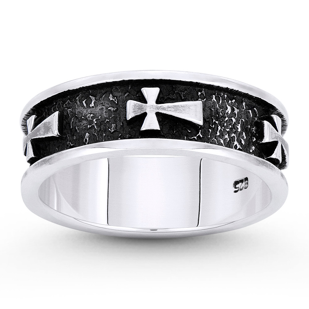 Medieval Pattée / Formée Cross 6mm Band in Oxidized .925 Sterling ...