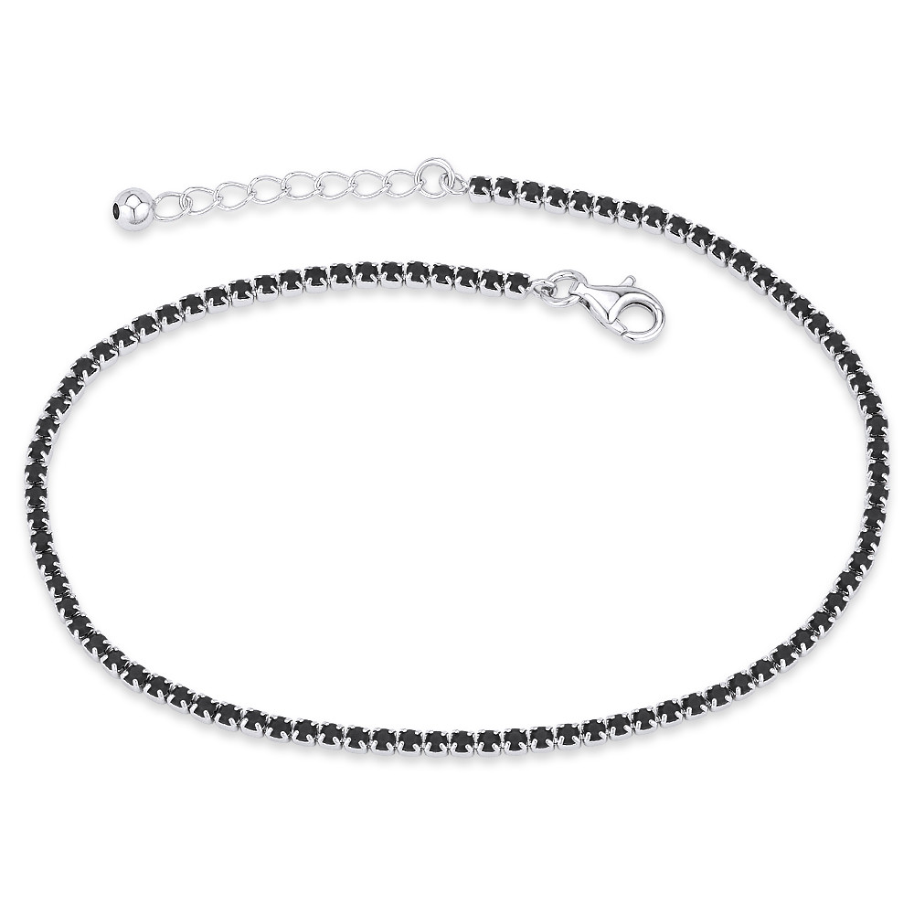 2.67ct tw 2.3mm Black Cubic Zirconia Crystal Tennis Anklet in .925 Sterling Silver TA001 2.3MM 1L OnyxCZ SL