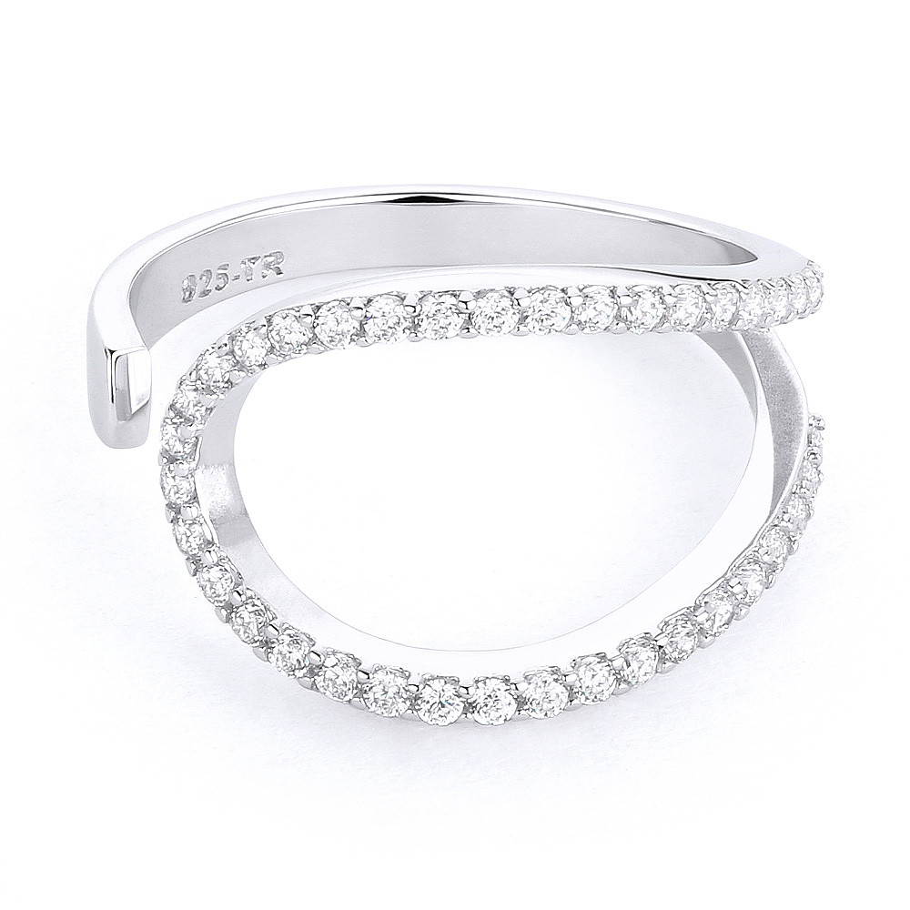 Adjustable Open Loop Ring w/ Cubic Zirconia Crystals in .925 Sterling ...