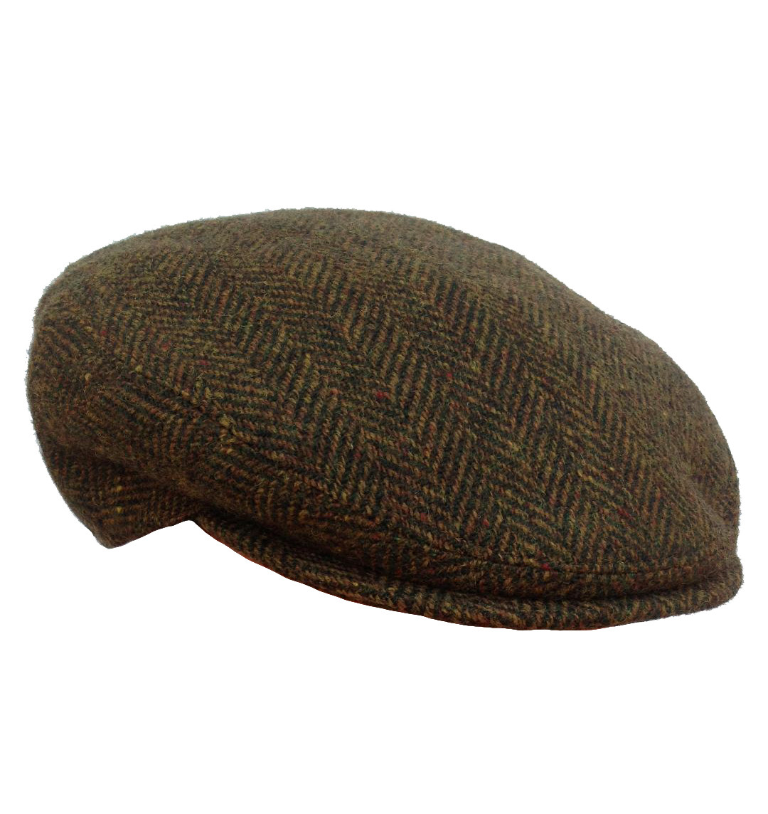 Irish Herringbone Flat Cap in Olive-Brown
