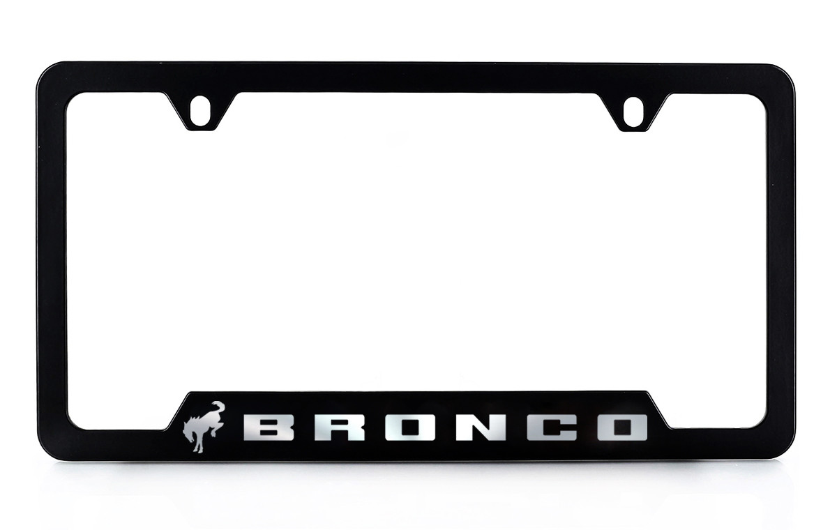 Ford Bronco Black Coated Metal License Plate Frame with Exposed Chrome ...