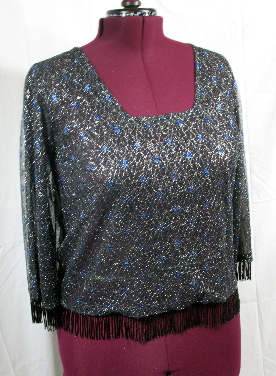 Samco Wear Bolero Blouse in Lined Sheer Fabric with Blue Spiders on a ...