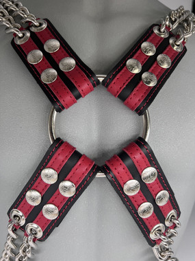 Double Chain Harness with Double Stripes on Black Leather, 6 colors ...