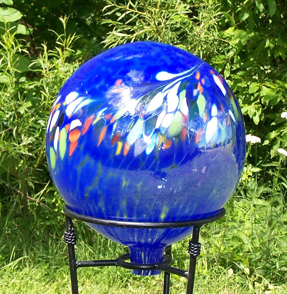 Glass Gazing Ball Circus Blue 12 Inch