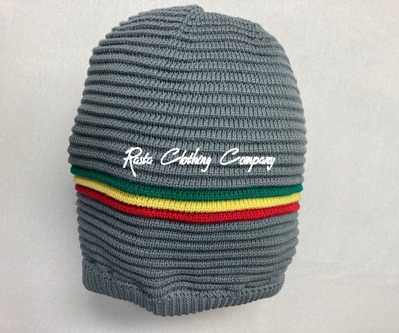 Knitted Large Without Peak Hat - Grey/Colors (Ribbed) - Rasta Clothing ...
