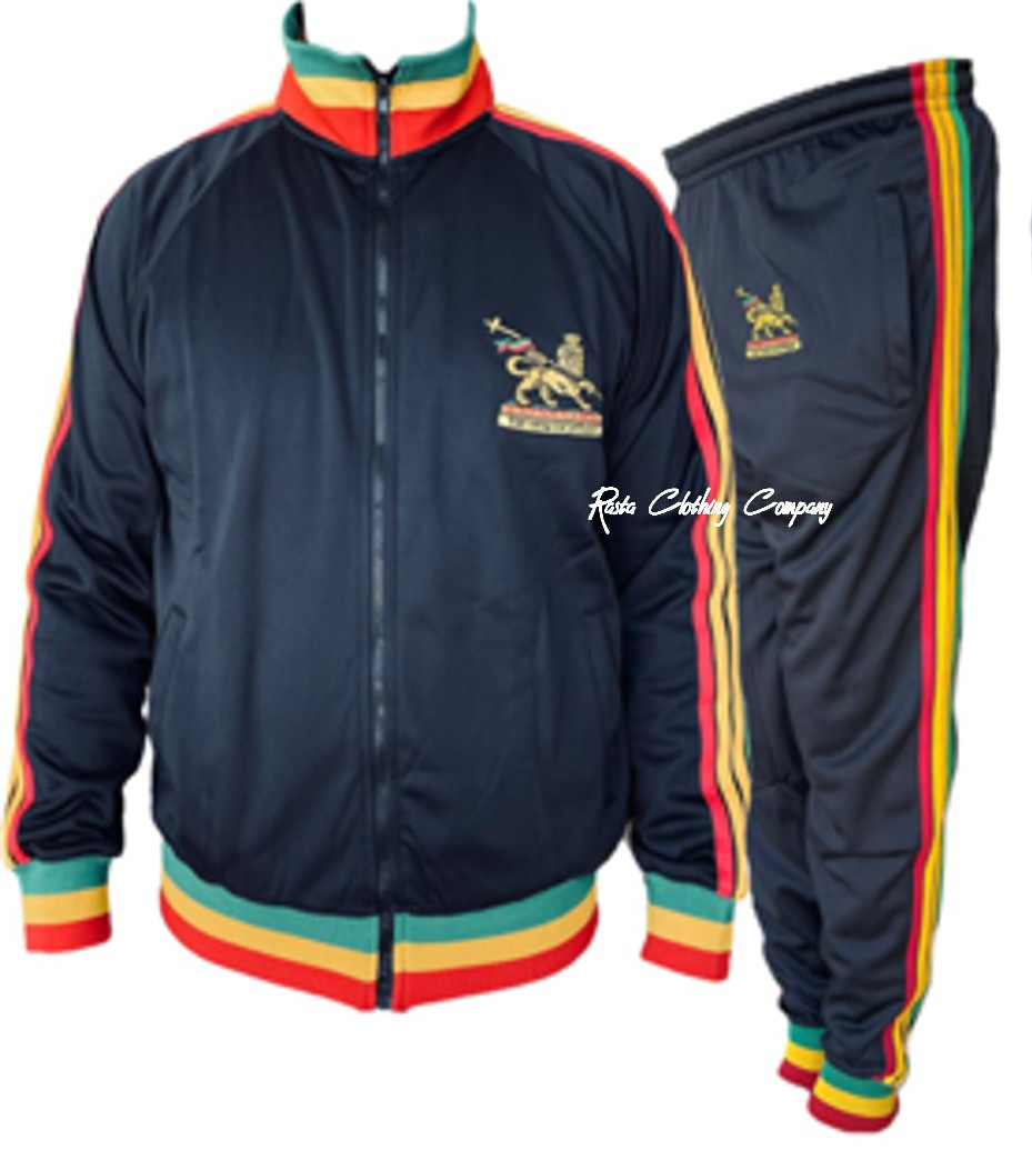 Rasta Stripes - LION OF JUDAH : Tracksuit (Black) - Rasta Clothing Company