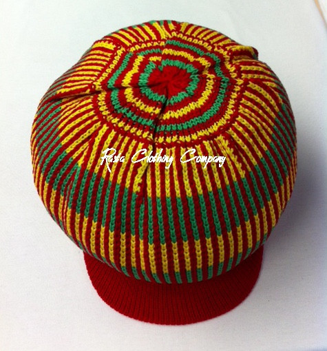 Knitted Rasta Large Peak Cap (Red With Red, Green & Gold Stripes ...