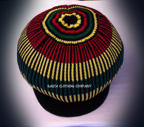 Knitted Rasta Large Peak Cap (Black With Red, Green & Gold Stripes ...