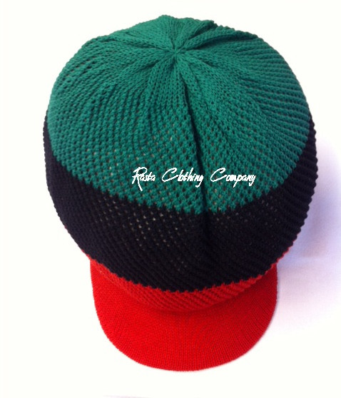 Knitted Mesh Large Peak Hat - Green/Black/Red - Rasta Clothing Company