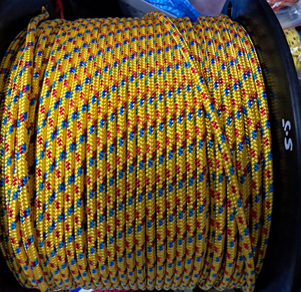 Rope 5.5mm Double Braid - Polyester - Yellow with blue and red fleck ...