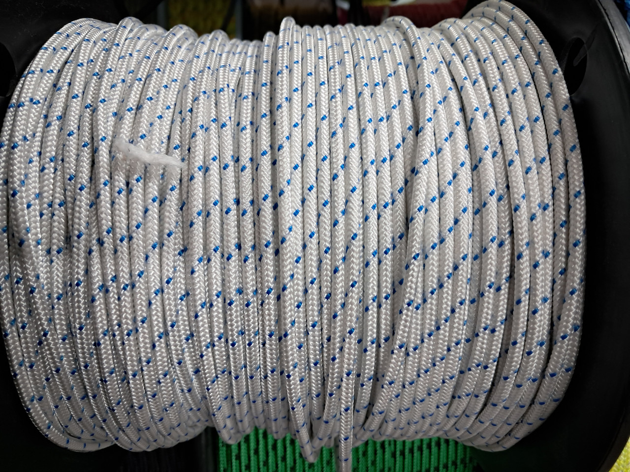Rope 4mm Double Braid - Vectran - White with blue fleck (per metre ...