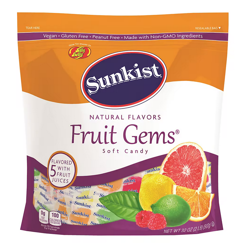 Sunkist Fruit Gems Soft Candy Individually Wrapped, 32 oz. - Whole And ...