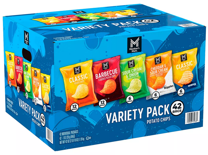 Member's Mark Potato Chips Variety Pack, Classic, Barbecue, Sour Cream ...