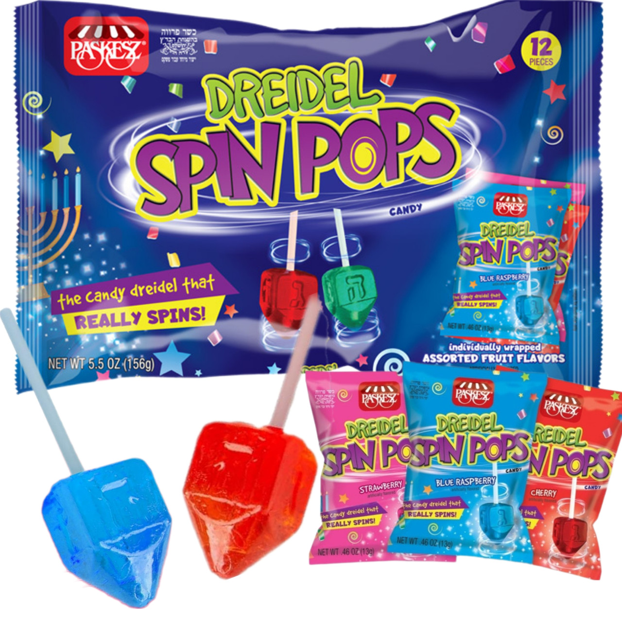 Dreidel Spin Pops, Assorted Fruit Flavors, Spinning Hanukkah Candy ...