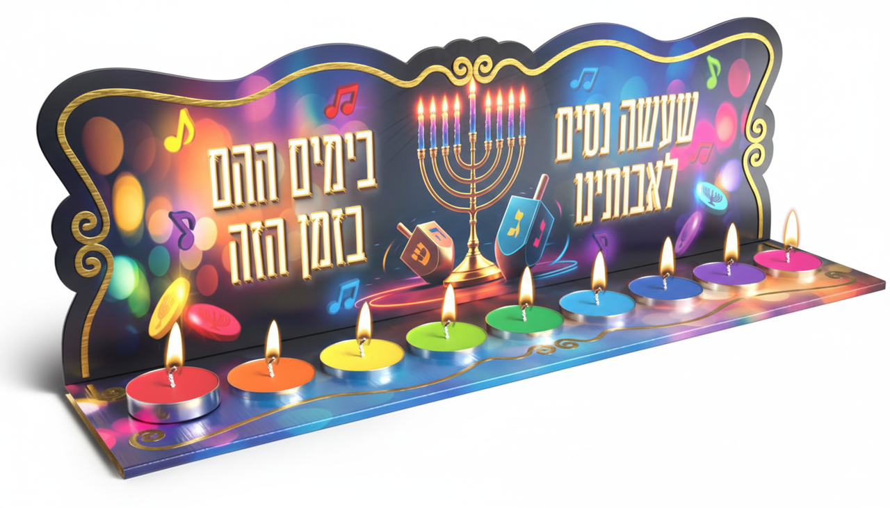 Tin Candle Menorah with 45 Colorful Mini Tealight Candles, Hanukkah ...