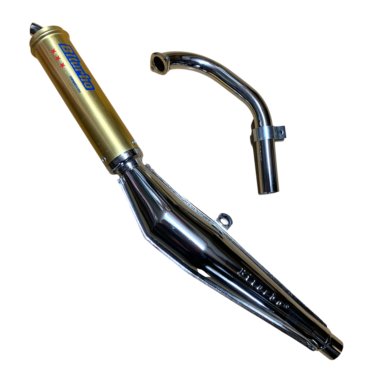 Universal 2 Piece Biturbo Moped Exhaust - DENNY CYCLES LLC