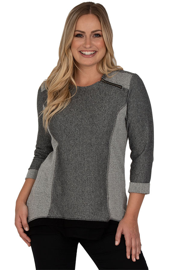 Style # 1715 - Two-Tone Tunic with Sheer Hem - Distinct Apparel