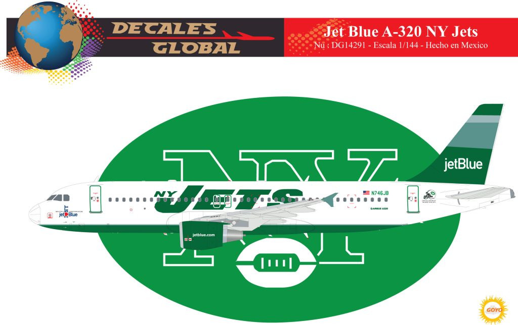 1/144 Scale Decal JetBlue A-320 NY Jets