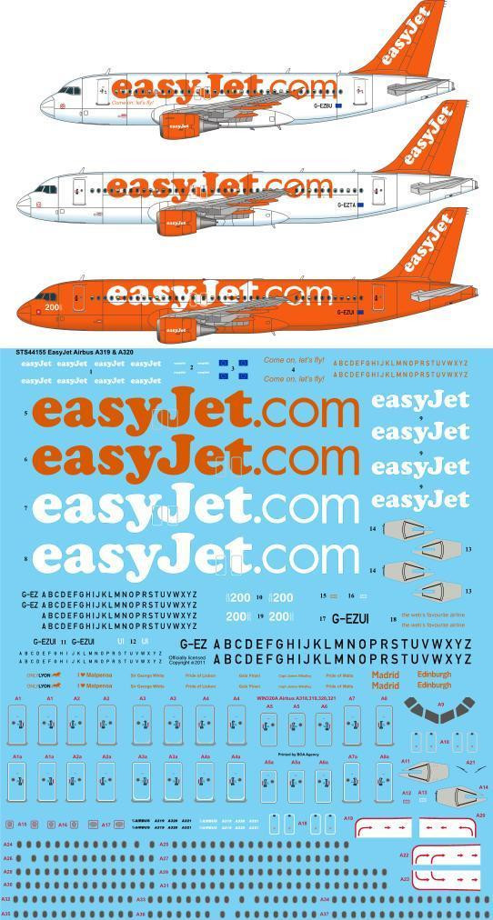 1/144 Scale Decal EasyJet Airbus A319 & A320 includes 200th Airbus ...