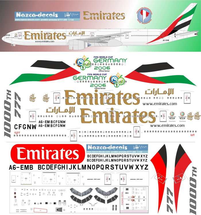 1/144 Scale Decal Emirates B777-300 - JoyDecals.com