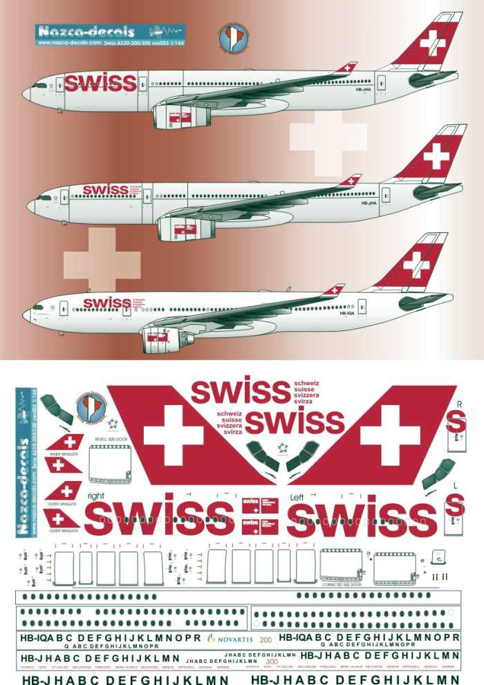 1/144 Scale Decal SWISS A330-200 / 300 - JoyDecals.com