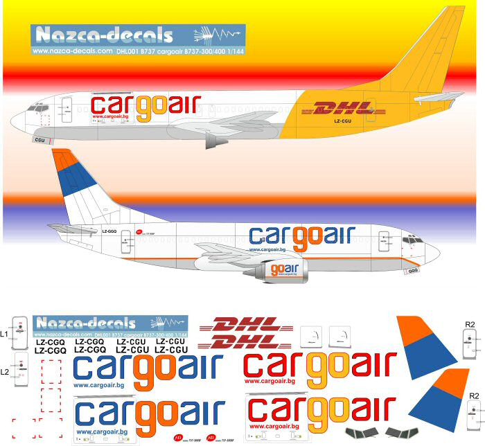 1/144 Scale Decal Cargo Air DHL 737-300 / 400 - JoyDecals.com