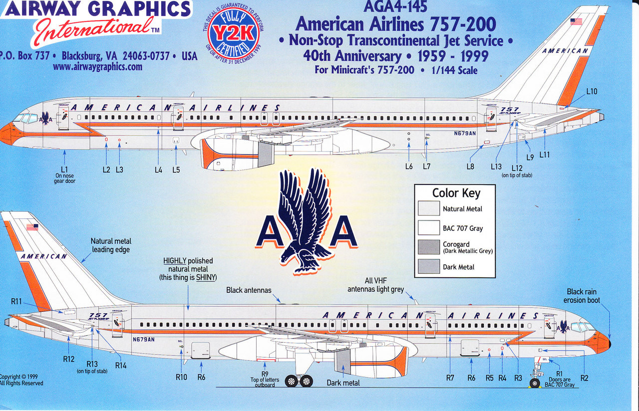 1/144 Scale Decal American Airlines 757-200 40th Anniversary ...