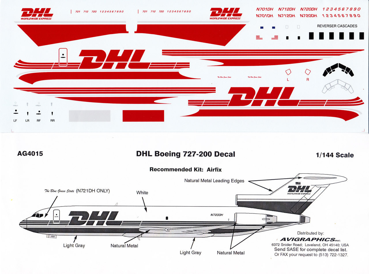 1/144 Scale Decal DHL 727-200