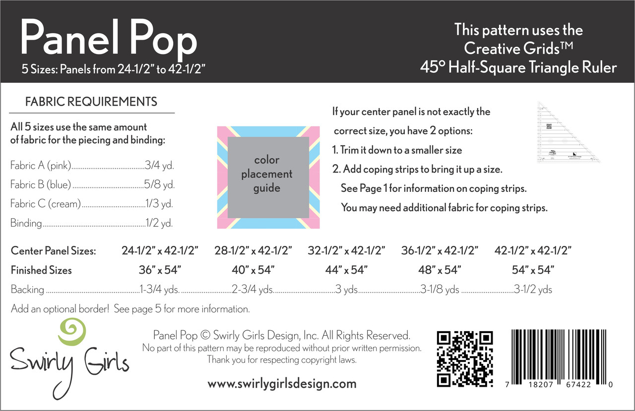 SGD061pdf Panel Pop Pattern - Printable PDF - Fat Quarter Gypsy Shop