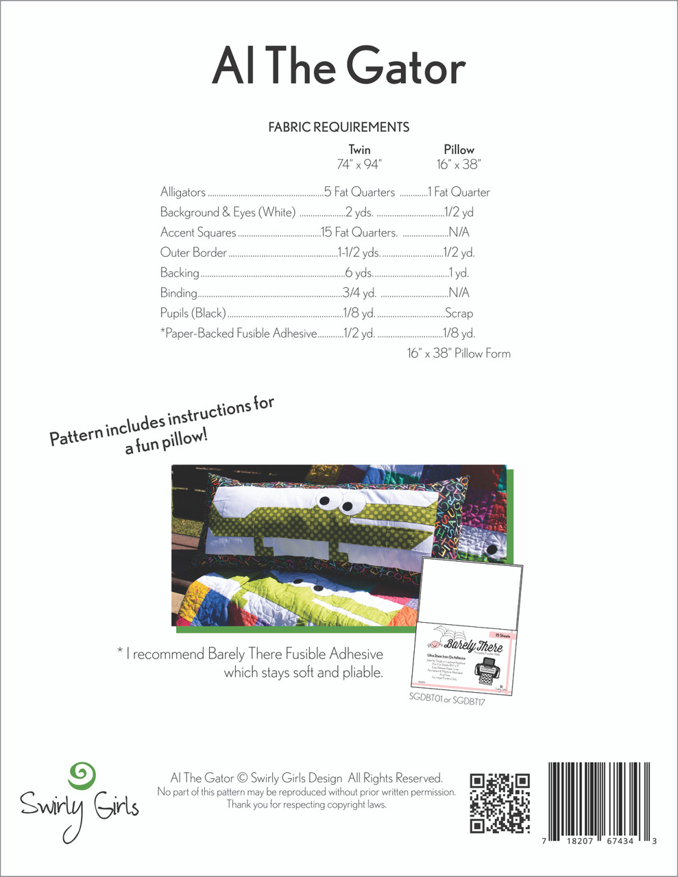 Al The Gator Quilt and Pillow Pattern - Fat Quarter Gypsy Shop