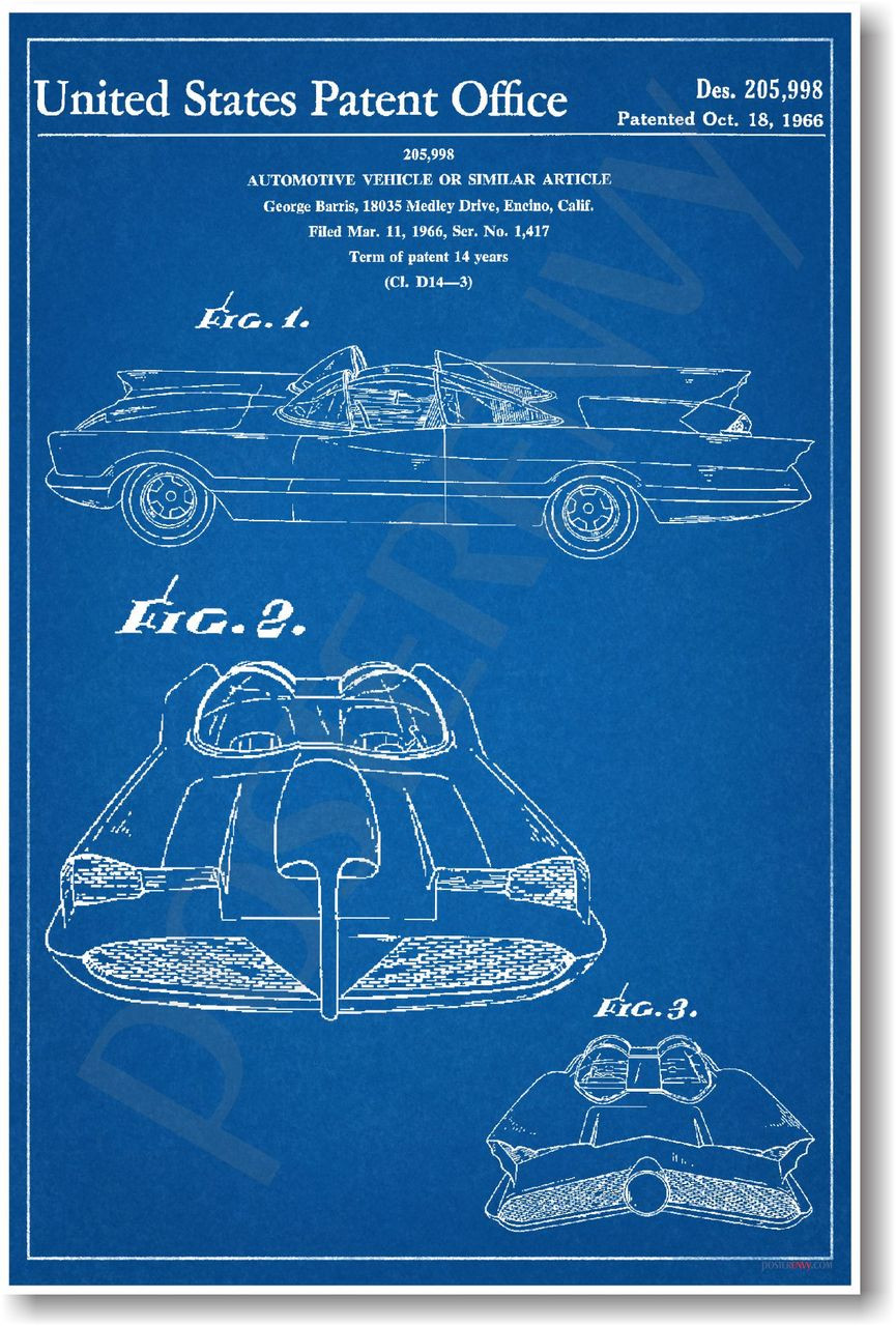 PosterEnvy - Batmobile Patent - NEW Famous Invention Blueprint Poster ...