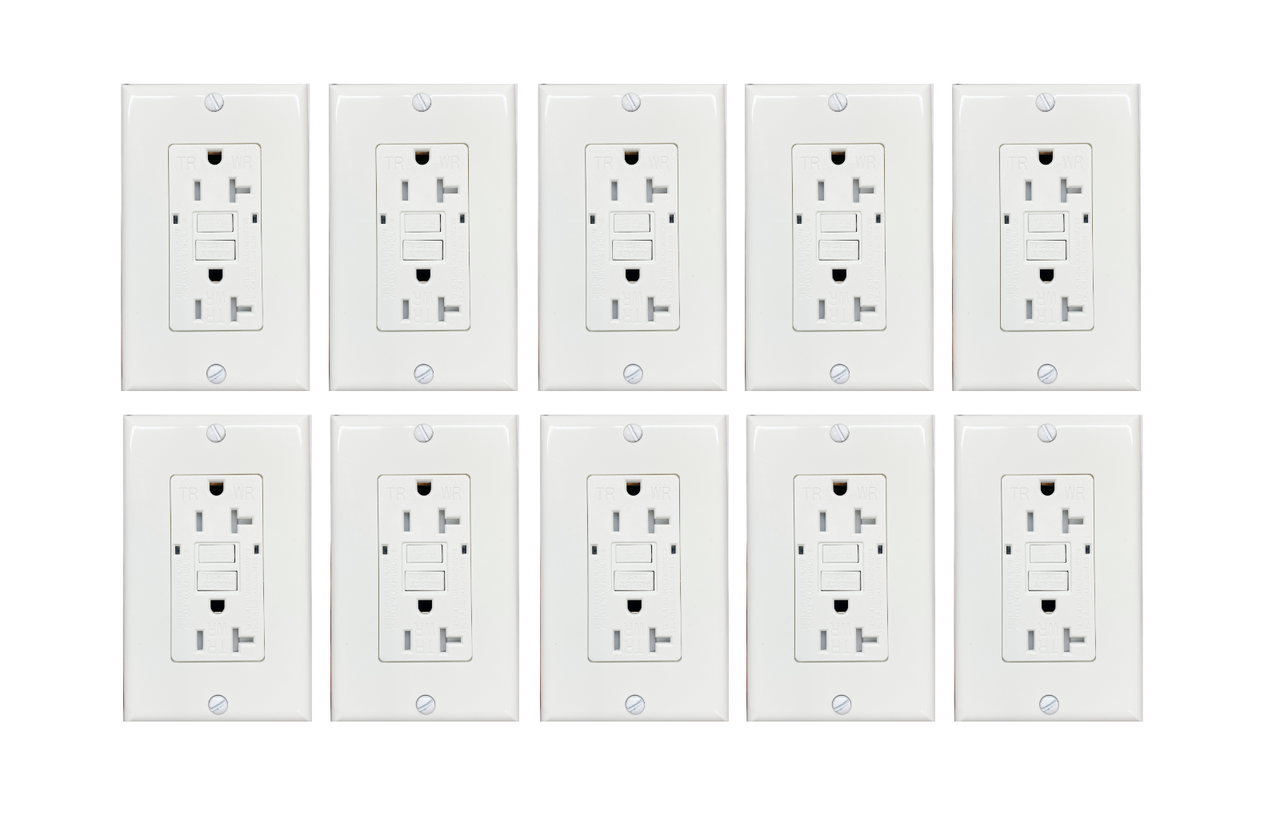 GFCI Receptacle 20A 125V 2 LED TR&WR UL943 Self-Test White (Box of 10 ...