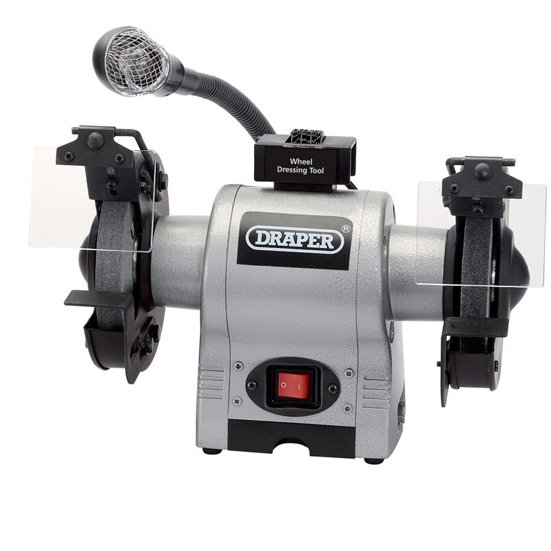 DRAPER 370W BENCH GRINDER WITH WORKLIGHT 150MM