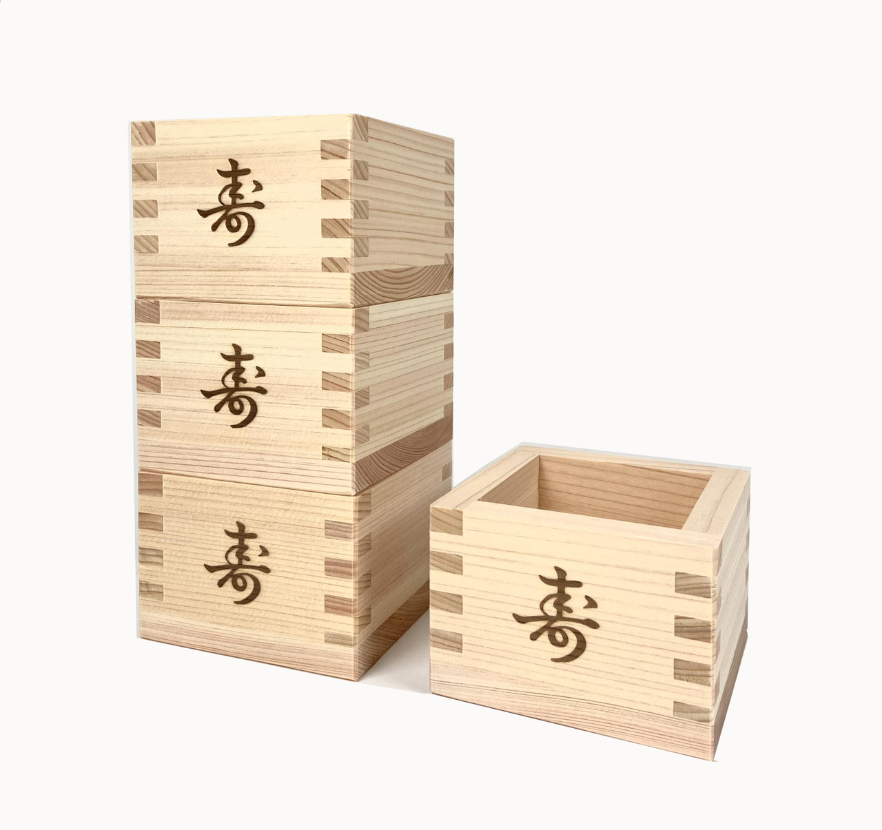 Wooden Masu Sake Cups Japanese Hinoki Wood Cypress Saki Cup Box Made in Japan, Kotobuki, 4 ounce ...