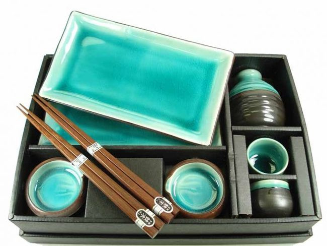 Japanese Turquoise Porcelain Sushi Sake Gift Set - Japan Bargain Inc