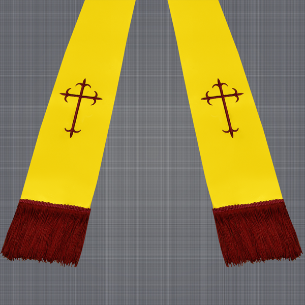 Gold and Burgundy Satin Clergy Stole with Crosses - Arkman's