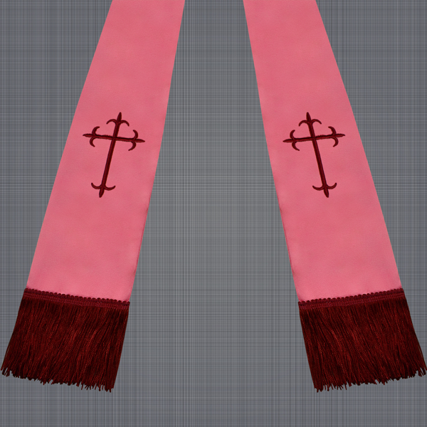 Pink and Burgundy Satin Clergy Stole with Crosses - Arkman's